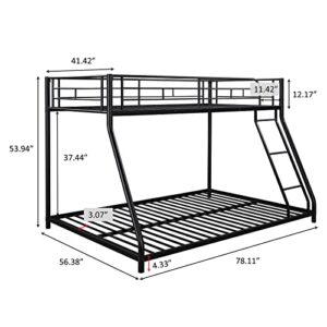 Twin Over Full Metal Bunk Bed with Ladder & Safety Guard Rails,Low Bunkbeds w/Sturdy Steel Slat Support, for Kids Teens Adults,Space Saving & No Box Spring Need,Black