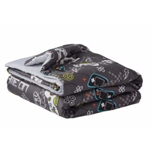 Heritage Kids Twin/Twin XL Glow in The Dark Gaming Comforter 5 Piece Set with String Light and Flashlight,Grey