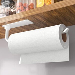 paper towel holder - self-adhesive or drilling, white wall mounted paper towel rack under cabinet for kitchen, upgraded aluminum kitchen roll holder - lighter but stronger than stainless steel!