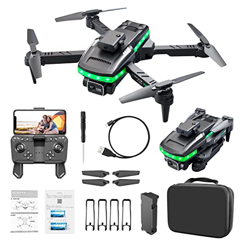 Drones with Camera for Kids 1080p, Foldable Fpv Remote Control Toys Gifts for Boys Girls, Quadcopter with Led Flash Bar, One Key Start Speed Adjustment, 3d Flips