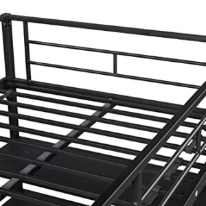 Anwickmak Metal Twin Low Loft Bed with Storage Shelves and Ladder, Bunk Floating Bed for Kids,Space Saving,No Box Spring Needed, Easy Assembly(Black)