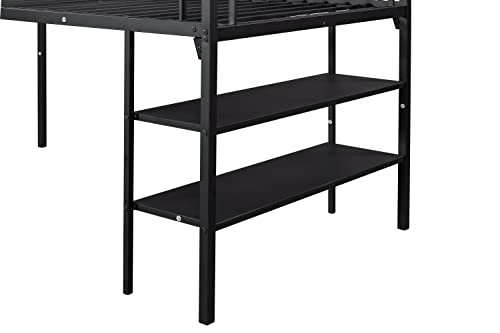 Anwickmak Metal Twin Low Loft Bed with Storage Shelves and Ladder, Bunk Floating Bed for Kids,Space Saving,No Box Spring Needed, Easy Assembly(Black)