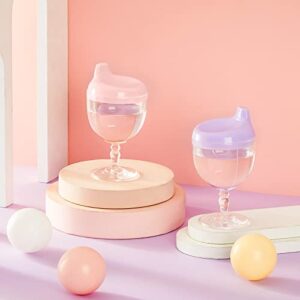 2 Pcs Baby Wine Sippy Cup Plastic Goblet Cup No Spill Wine Glass Sippy Cup Baby Goblet Cup Baby Sippy Cup Wine Glass Beverage Mug Milk Bottle with Lid for Kids on Birthday Party (Pink, Purple)