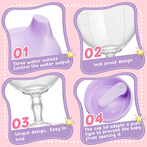 2 Pcs Baby Wine Sippy Cup Plastic Goblet Cup No Spill Wine Glass Sippy Cup Baby Goblet Cup Baby Sippy Cup Wine Glass Beverage Mug Milk Bottle with Lid for Kids on Birthday Party (Pink, Purple)