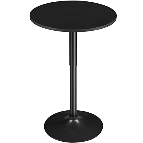 Yaheetech Round Pub Table Height Adjustable with 360° Swivel MDF Tabletop for Dining Bistro Café Home Bar, Full Black