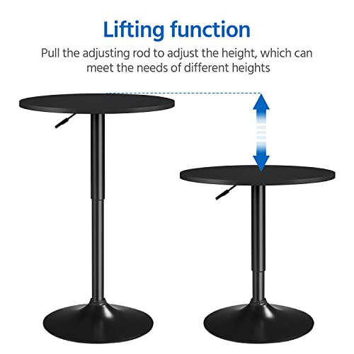 Yaheetech Round Pub Table Height Adjustable with 360° Swivel MDF Tabletop for Dining Bistro Café Home Bar, Full Black