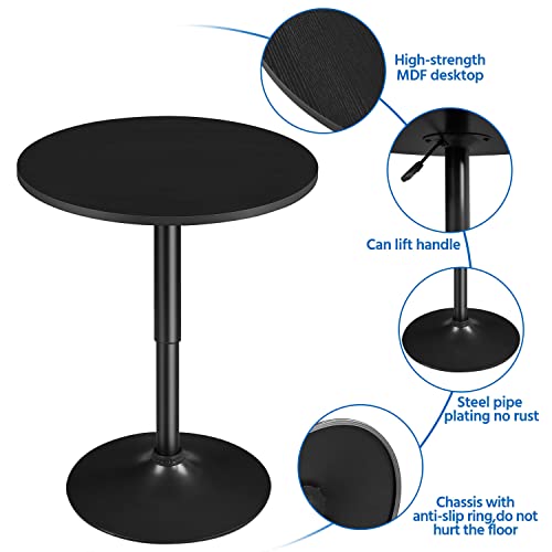 Yaheetech Round Pub Table Height Adjustable with 360° Swivel MDF Tabletop for Dining Bistro Café Home Bar, Full Black