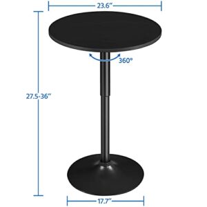 Yaheetech Round Pub Table Height Adjustable with 360° Swivel MDF Tabletop for Dining Bistro Café Home Bar, Full Black