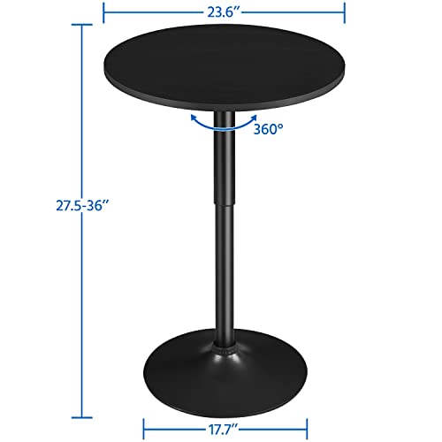 Yaheetech Round Pub Table Height Adjustable with 360° Swivel MDF Tabletop for Dining Bistro Café Home Bar, Full Black