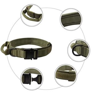 Tactical Dog Collar with Silicone Airtag Case, Military Training Nylon Dog Collars with Control Handle and Heavy Duty Metal Buckle, Adjustable for Medium Large Dogs (Green L)