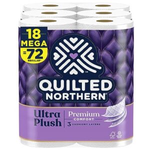 quilted northern ultra plush toilet paper, 18 mega rolls = 72 regular rolls