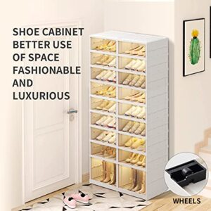 CIMLORD 9-Tier Foldable Shoe Rack Organizer for Closet 18-36Pairs Plastic Collapsible Shoes Storage Box Clear Shoe Boxes Stackable with Door Easy Assembly Shoe Cabinet Bins with Lids Large