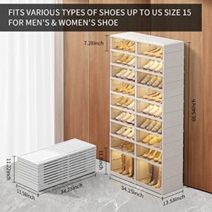 CIMLORD 9-Tier Foldable Shoe Rack Organizer for Closet 18-36Pairs Plastic Collapsible Shoes Storage Box Clear Shoe Boxes Stackable with Door Easy Assembly Shoe Cabinet Bins with Lids Large