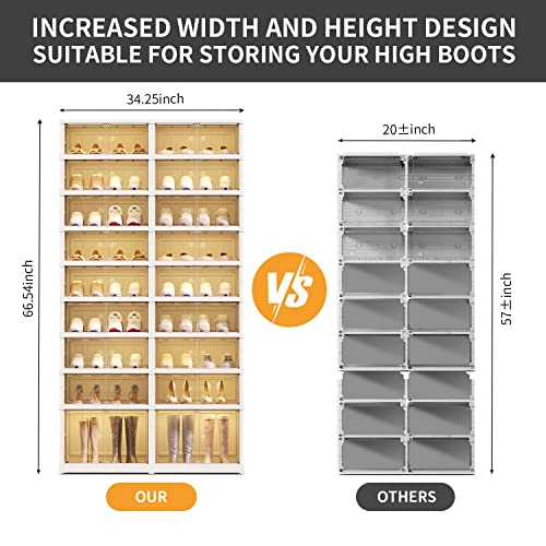 CIMLORD 9-Tier Foldable Shoe Rack Organizer for Closet 18-36Pairs Plastic Collapsible Shoes Storage Box Clear Shoe Boxes Stackable with Door Easy Assembly Shoe Cabinet Bins with Lids Large