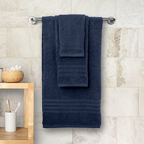 White Classic 12 Piece Bath Towel Set for Bathroom - Wealuxe Collection 2 Bath Towels, 4 Hand Towels, 6 Washcloths 100% Cotton Soft and Plush Highly Absorbent, Soft Towel for Hotel & Spa - Navy