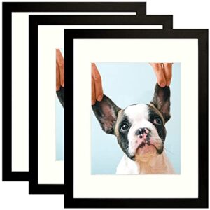 ainahyva picture frames 8x10 picture frame set of 3, made of high definition plastic glass for 5x7 with mat or 8x10 without mat, table top and wall mounting decor, pre-installed wall mounting hardware (black)