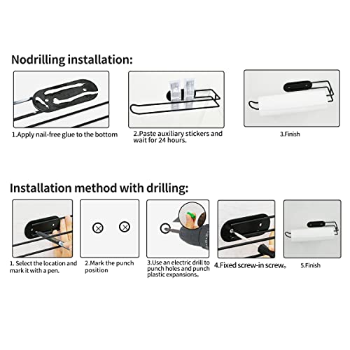 Paper Towel Holder Under Cabinet, H-SPACE 2 Pack Wall Mount Paper Towel for Kitchen, Self-Adhesive and Drilling Paper Towel Bar, Paper Towel Rack, SUS201 Stainless Steel 12.6 inch, Silver