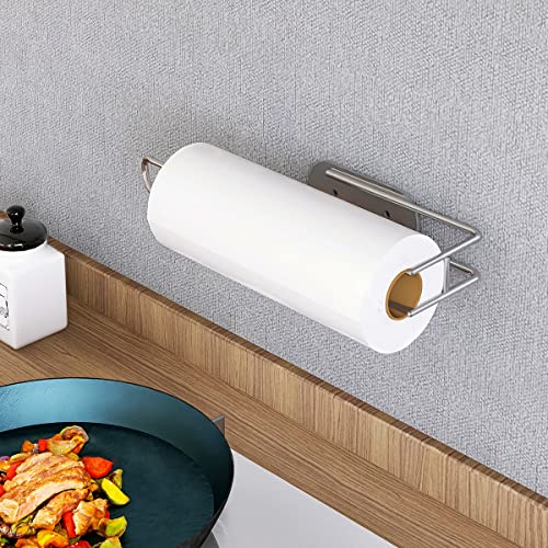 Paper Towel Holder Under Cabinet, H-SPACE 2 Pack Wall Mount Paper Towel for Kitchen, Self-Adhesive and Drilling Paper Towel Bar, Paper Towel Rack, SUS201 Stainless Steel 12.6 inch, Silver