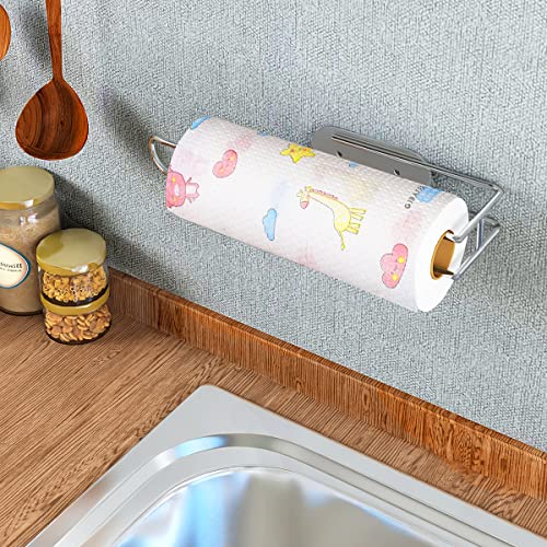 Paper Towel Holder Under Cabinet, H-SPACE 2 Pack Wall Mount Paper Towel for Kitchen, Self-Adhesive and Drilling Paper Towel Bar, Paper Towel Rack, SUS201 Stainless Steel 12.6 inch, Silver