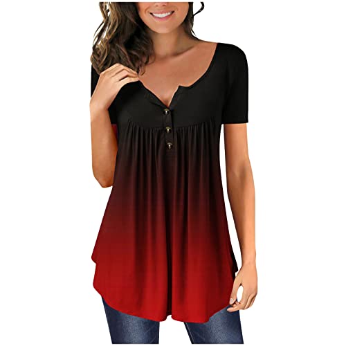 Trendy Tops for Women Women's Tops Plus Size Hide Belly Tunic 2023 Summer Short Sleeve T Shirts Henley Cute Tshirts Dressy Casual Blouses Floral Tops for Women