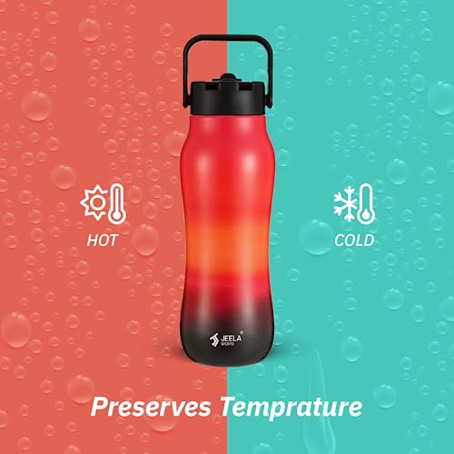 JEELA SPORTS Insulated Water Bottle with Straw - 24oz, Leakproof Stainless Steel Water Bottles, Metal Water Bottle Keeps Water Cold for 24 hours