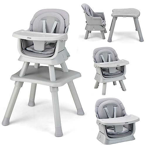 INFANS 8 in 1 Baby High Chair, Convertible Highchair for Babies and Toddlers, Infant Dining Booster Seat, Building Block Table, Kids Stool Table Chair Set with Removable Tray (Grey)