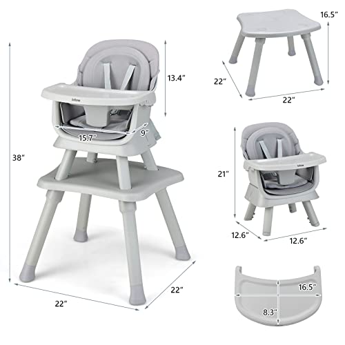 INFANS 8 in 1 Baby High Chair, Convertible Highchair for Babies and Toddlers, Infant Dining Booster Seat, Building Block Table, Kids Stool Table Chair Set with Removable Tray (Grey)