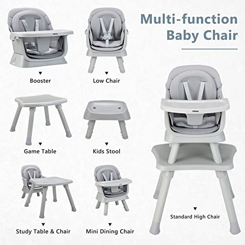 INFANS 8 in 1 Baby High Chair, Convertible Highchair for Babies and Toddlers, Infant Dining Booster Seat, Building Block Table, Kids Stool Table Chair Set with Removable Tray (Grey)