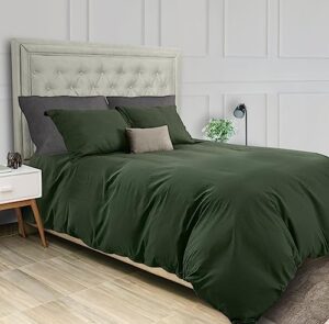 white classic avocado dark green duvet cover king size zipper closure - luxury soft king duvet cover set 3 piece, 1 duvet cover 104x90 and 2 pillow shams | comforter not included