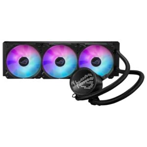 asus rog ryuo iii 360 argb all-in-one aio liquid cpu cooler 360mm radiator, asetek 8th gen pump solution, anime matrix™ led display and rog af 12s argb fan.