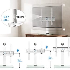 FITUEYES Universal TV Stand Table Top TV Stand for 27-55 inch LCD LED TVS Height Adjustable TV Base with Tempered Glass Base Wire Management VESA 400x400mm Holds 88 Pounds, White