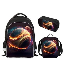 anysmic baseball backpack for school, kids bookbag set with lunch box and pencil case for boys, girls