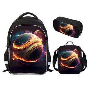 AnySmic Baseball Backpack for School, Kids Bookbag Set with Lunch Box and Pencil Case for Boys, Girls