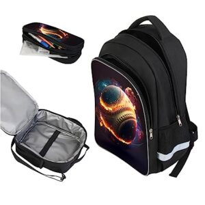 AnySmic Baseball Backpack for School, Kids Bookbag Set with Lunch Box and Pencil Case for Boys, Girls