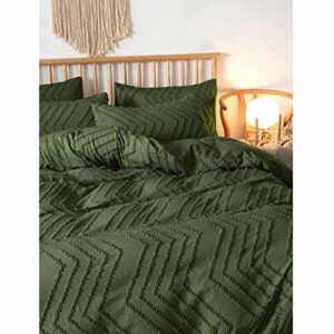 Nanko King Comforter Set Dark Green Tufted Jacquard Boho Soft Shabby Chic Reversible Down Alternative Microfiber Bedding - All Season Duvet Bohemia Bed Sets Women Men Size 104 x 90 3pc, Green