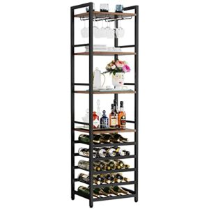 little tree wine rack freestanding floor, 9 tier wine bar cabinet for liquor and glasses storage, wine bottle holder shelf for home kitchen dining room, rustic brown (20 bottle)