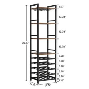 LITTLE TREE Wine Rack Freestanding Floor, 9 Tier Wine Bar Cabinet for Liquor and Glasses Storage, Wine Bottle Holder Shelf for Home Kitchen Dining Room, Rustic Brown (20 Bottle)