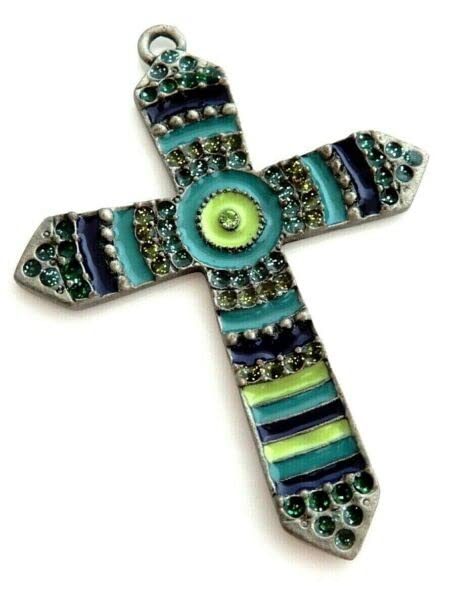 Beads for Jewelry Making, Bracelet, Earring and Necklace Nickel Brushed Crystal Rhinestone Hand Enamel Cross Drop Focal Pendant