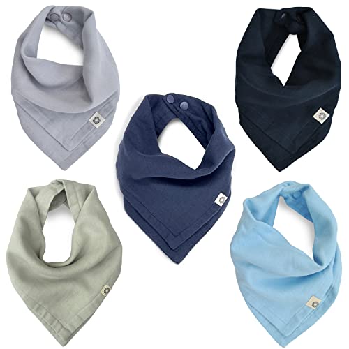 Kishu Baby Indi GOTS Organic Muslin Baby Bandana Bibs 5 Pk, 4-Way Reversible