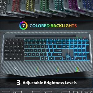 Wireless Keyboard and Mouse Backlit, Wrist Rest, Jiggler Mouse, Phone Holder, Ergo Rechargeable Silent Light Up Combo for Computer, Mac, PC, Laptop, Chromebook - by SABLUTE, Gray