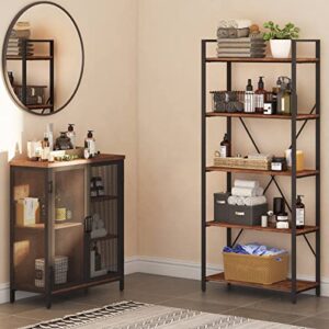 BON AUGURE Industrial Bookshelf, Etagere Bookcases and Book Shelves 5 Tier, Rustic Wood and Metal Shelving Unit (Rustic Oak)