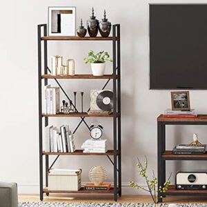 BON AUGURE Industrial Bookshelf, Etagere Bookcases and Book Shelves 5 Tier, Rustic Wood and Metal Shelving Unit (Rustic Oak)