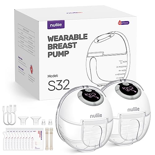 Nuliie Hands Free Breast Pump S32, Electric Wearable Breast Pumps 4 Modes 9 Levels, More Private with Smart Display, 24MM Comfortable Flange, Memory Function, Replaced Accessories Included, 2 Packs