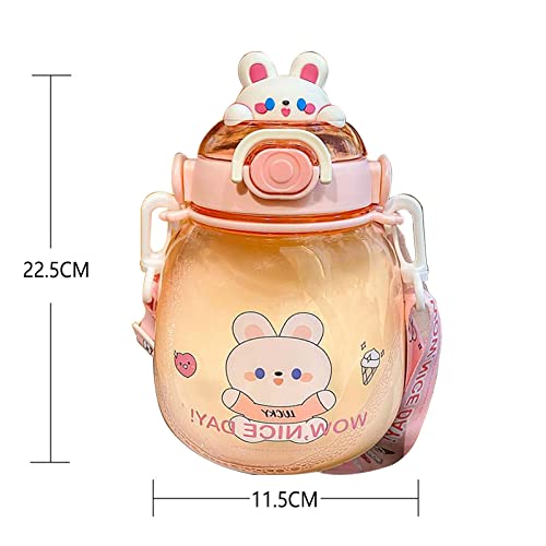 JQWSVE Kawaii Water Bottle with Straw Cute Water Bottles 46oz Big Belly Water Bottle Large Capacity Kawaii Bear Bottle Cute Cartoon Drinking Bottle for Milk Juice Tea