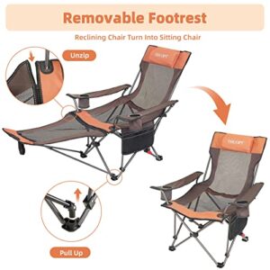 THUOPT Camping Folding Mesh Chair with Collapsible Footrest Adjustable Backrest for Adults, Portable Lightweight Reclining Foldable Chair with Pillow Cup Holder for Outdoor in Summer