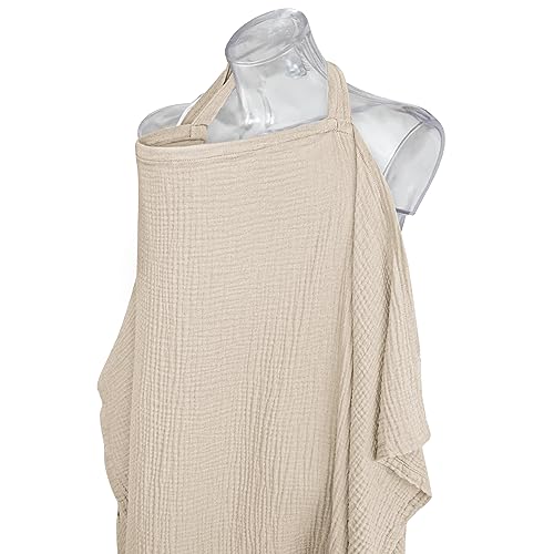 Konssy Muslin Nursing Cover for Baby Breastfeeding, Breathable 100% Cotton Breastfeeding Cover with Rigid Hoop for Mother Nursing Apron, Multi-use Carseat Canopy (Summer Wheat)