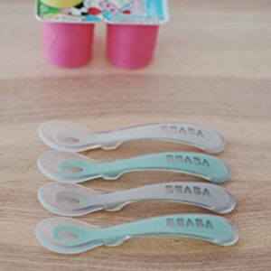 BEABA Second Stage Silicone Spoons for Self Feeding Babies, The Original Soft Tip Silicone Spoons, BPA Lead Phthalate and Plastic Free, Great Gift Set (4 Pack) (Sage)