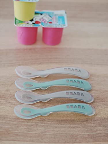 BEABA Second Stage Silicone Spoons for Self Feeding Babies, The Original Soft Tip Silicone Spoons, BPA Lead Phthalate and Plastic Free, Great Gift Set (4 Pack) (Sage)