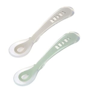 BEABA Second Stage Silicone Spoons for Self Feeding Babies, The Original Soft Tip Silicone Spoons, BPA Lead Phthalate and Plastic Free, Great Gift Set (4 Pack) (Sage)