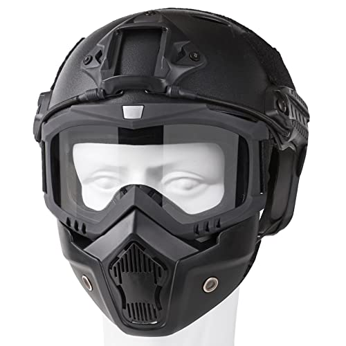 VPZenar Airsoft Helmet and Mask, Airsoft Helmet with Front NVG Mount and Side Rail, Airsoft Mask Full Face, Paintball Mask Anti Fog, Detachable Airsoft Goggles, Tactical Airsoft Protective Gear